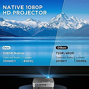 Projector with WiFi and Bluetooth, Native 1080P 9500L Full HD Outdoor Movie Projector, DBPOWER Mini Portable Media Video Projector Support iOS/Android Sync Screen and Zoom Compatible w/PC/DVD/TV
