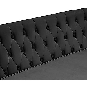 EMKK Small Velvet 2-Seater Couch with Pillows, Loveseat Accent Sofa, Living Room Sofá with Tufted Backrest, Black