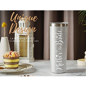 Onebttl Mother of The Bride Gifts, 20oz Stainless Steel Skinny Tumbler with Lid and Straw On Wedding Party for Brides Mom from Brides, Daughters (Gliter Silver)