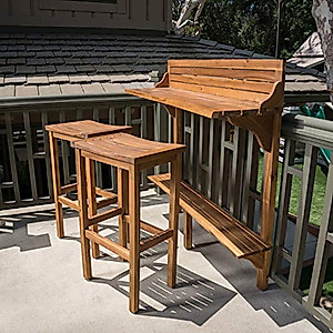 Christopher Knight Home Caribbean Outdoor Acacia Wood Balcony Bar Set, 3-Pcs Set, Natural Stained Light Brown