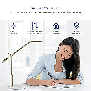 Adesso 4128-21 Vera LED Desk Lamp, 16-26 in, 6W Full Spectrum LED, Antique Brass Finish, 1 Table Lamp , White