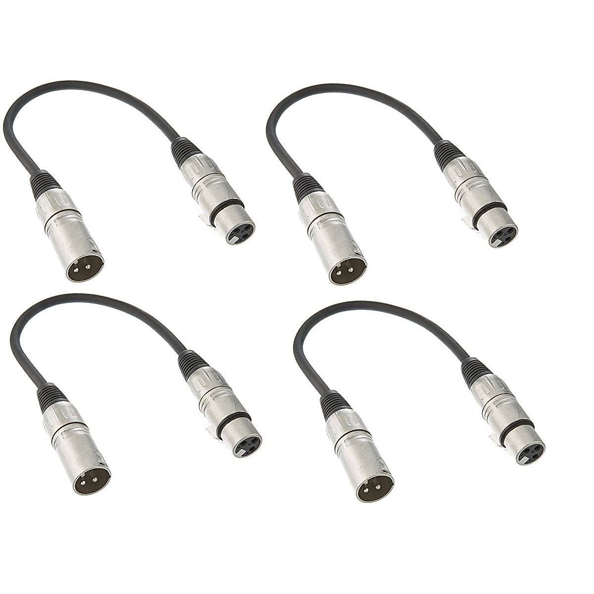 Audio2000'S ADC203MX4 1 ft XLF Female to XLR Male Microphone Cable (4-Pack)