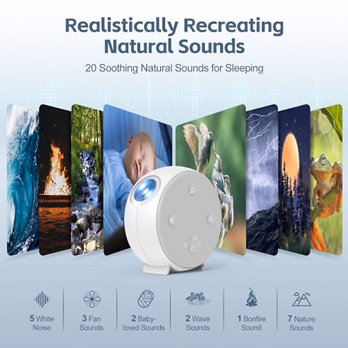 Brown/Pink/White Noise Sound Machine for Sleep- Breathing Nightlight, Auto-Off Timer & Portable Sleep Sound Machine with Travel-Friendly Design for Baby, Kids, Adults