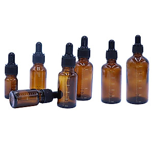 3PCS 50ml/1.7oz Amber Glass Graduated Measurement Dropper Bottle Vials Empty Refillable Storage Container Jar with Black Rubber Cap and Glass Eye Dropper for Essential Oil Aromatherapy