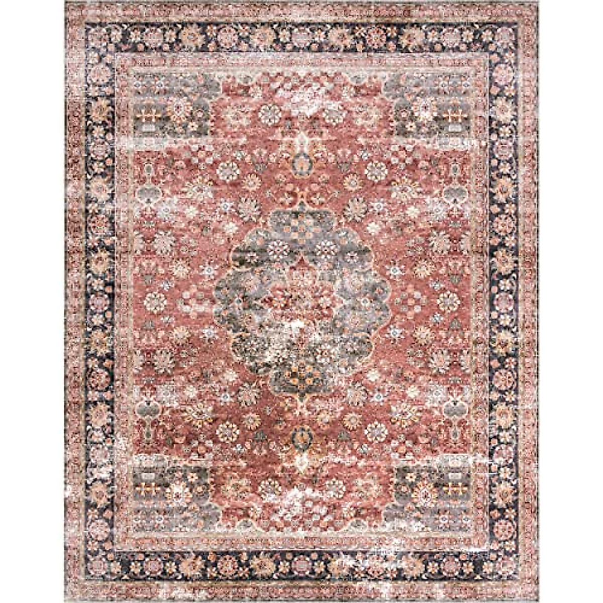 nuLOOM Emelina Traditional Persian Machine Washable Area Rug, 5x8, Red