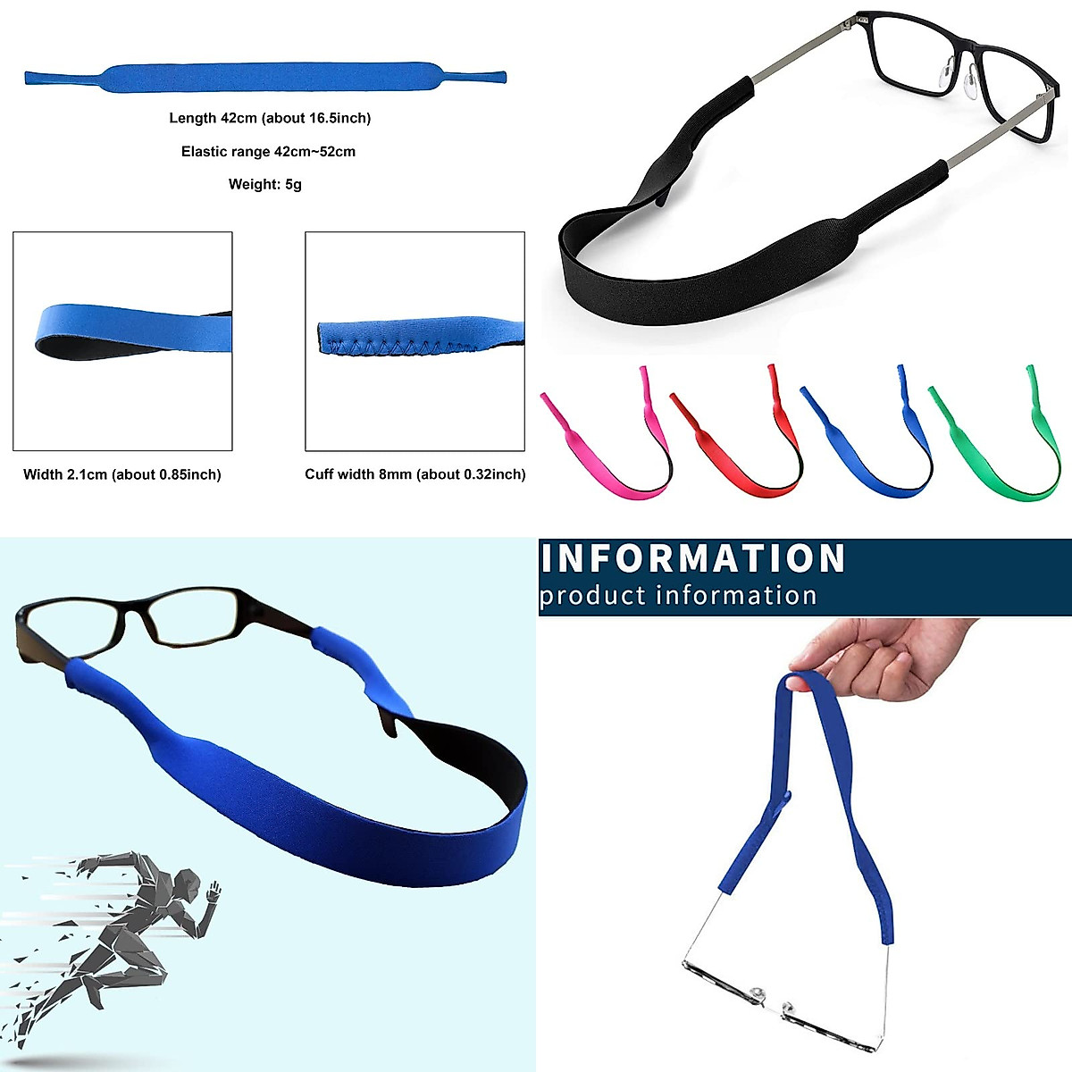 6 Pack Neoprene Glasses Straps Floating Sunglasses Eyeglass Strap Anti Slip Sports Safety Eyewear Retainer Holder for Adults Summer Water Sports Fishing Biking Hiking Rock Climbing Outdoor Adventures
