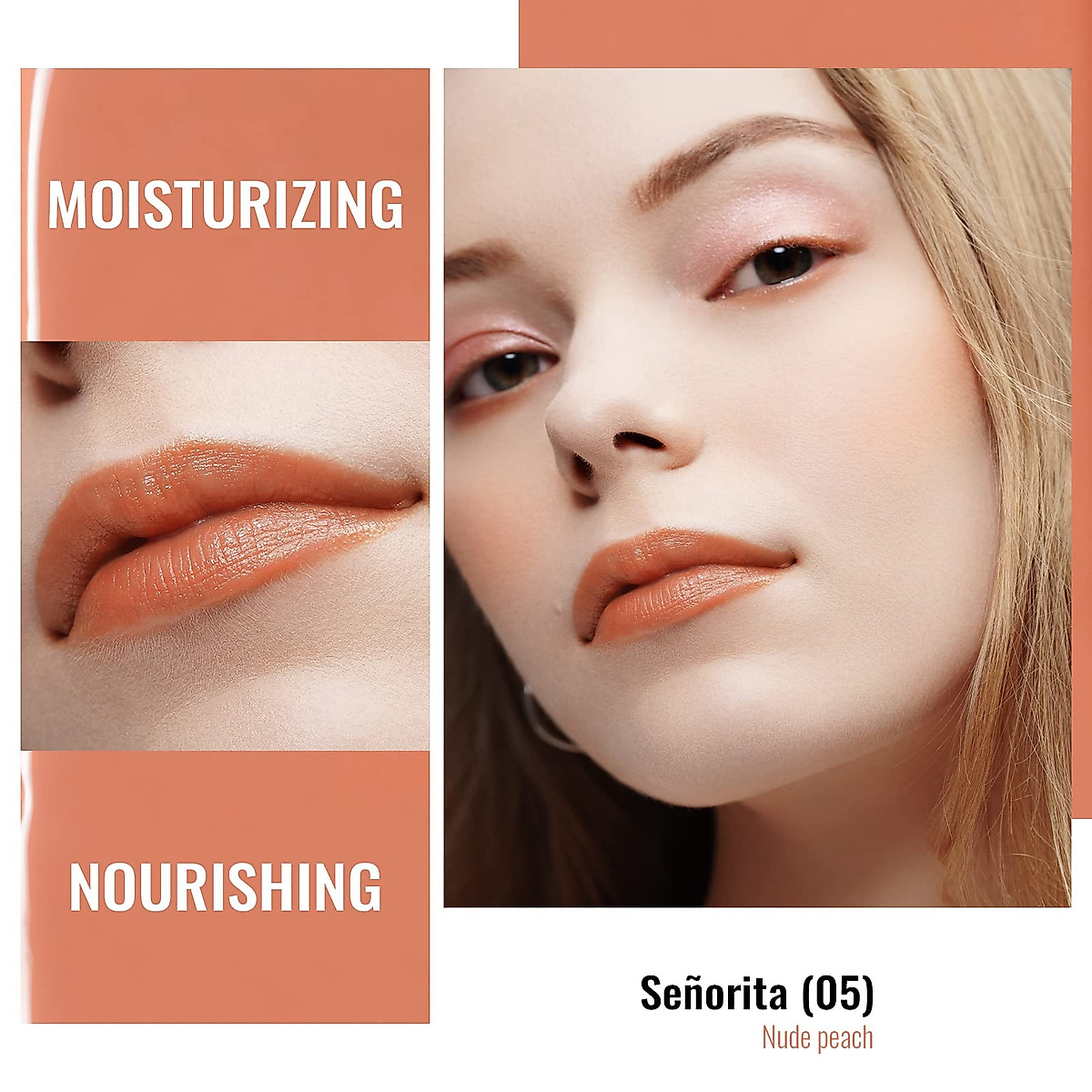 Oulac Orange Nude Shine Lipstick - Peach Moisturizing Lip Stick Glossy Tinted Lip Balm, Sheer Shine Juicy Finish, Lightweight and Hydrating Formula for Dry Lip Care, Vegan 2.2g/0.07oz (05)