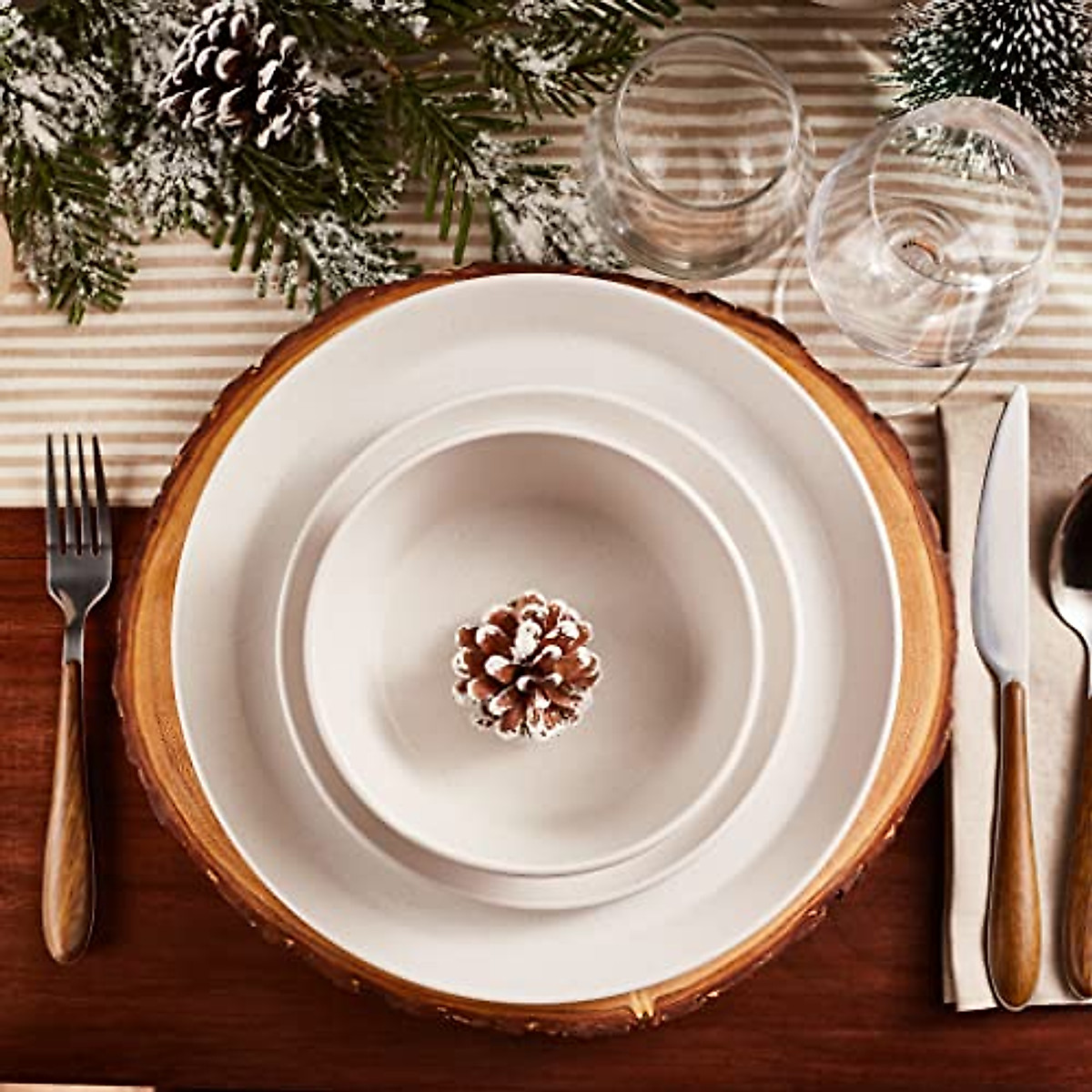 Stone Lain Stoneware Dinnerware Set, Service For 8, White Speckled