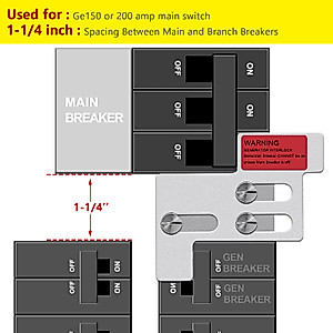 ZTTXL Generator Interlock Kit Compatible with General Electric GE 150 or 200 amp Main Breaker,1 1/4 inches Spacing Between Main and Branch Breaker, Professional and Interlock Kit (Style 2)