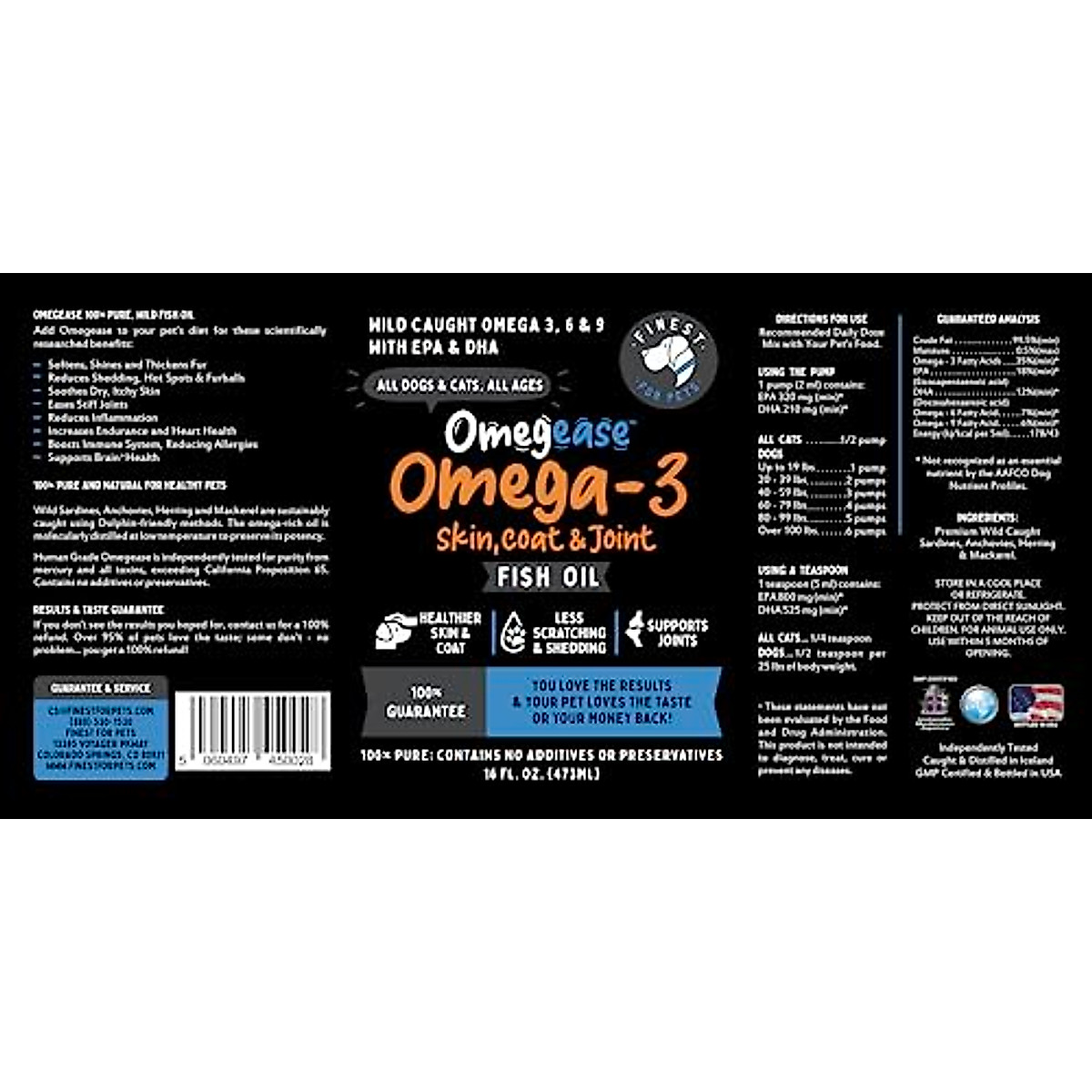 Omegease Omega 3, 6 & 9 Fish Oil for Dogs and Cats, 16 Ounces