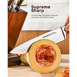 AOKEDA Knife Set for Kitchen with Block, Classic 6-Piece Sets, Pakkawood Handle, Balanced Dual-Bolster Design, High Carbon Stainless Steel Knives