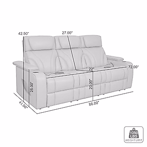 Armen Living Octavia Modern Zero Gravity Power Reclining Heated Massage Sofa, 86" Wide, Silver and Gray Top Grain Leather