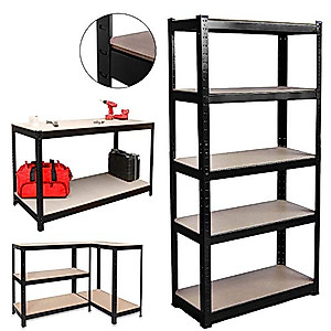 Autofather Shelving Unit for Garage and Sheds 5 Tier Metal Racking Shelf Unit Storage Shelves Unit Heavy Duty Strong Industrial Tall Large Black 70cm x 30cm x 150cm