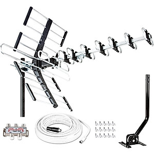 Five Star Outdoor HDTV Antenna up to 200 Mile Long Range, Attic or Roof Mount TV Antenna, Long Range Digital OTA Antenna for 4K 1080P VHF UHF Supports 4 TVs Installation Kit & J Mount