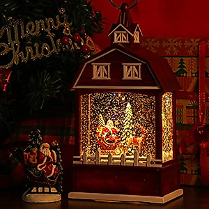 DRomance Christmas Music Snow Globe Lantern with 6 Hour Timer, USB Powered Battery Operated Lighted Water Singing Snow Globe for Mother’s Day Holiday Women Children Gift(Santa, 5 x 3.1 x 11.1 Inches)