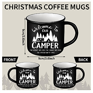 Mumufy 9 Pcs Enamel Camping Coffee Mugs 12 oz Happy Campers Campfire Tea Cups Black White Travel Drinking Mugs with Handle Vintage Tea Cups for Coffee, Tea, Milk Travel Mug Camping Lover Holiday Gifts