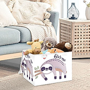 Sloth Heart Storage Bins with Lids for Organizing Lidded Home Storage Bins with Handles Oxford Cloth Storage Cube Box for Bed Room