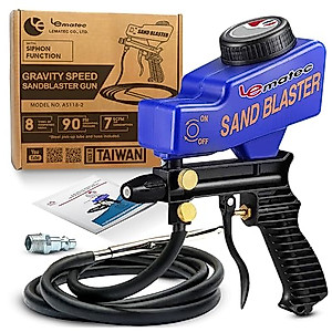 LE LEMATEC Sand Blaster Gun Kit for Air Compressor, Paint/Rust Remover for Metal, Wood & Glass Etching, Up to 150 PSI Continuous Blasting Media for Aluminum, Sand & Soda Blaster Jobs, Blue (AS118-2)
