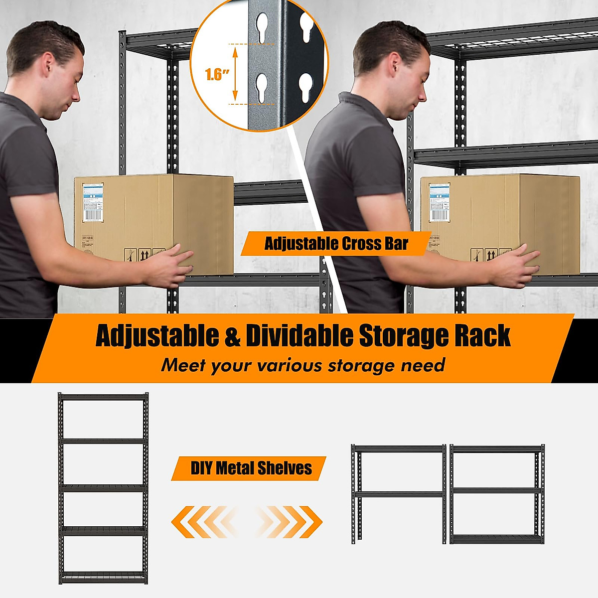 Giantex 2Pcs 5-Tier Storage Shelves, 35.5" x 15.5" x 72" Height Adjustable Metal Storage Utility Rack Shelf with Anti-tipping Device, Heavy Duty Garage Shelving for Warehouse, Basement, Kitchen, Black