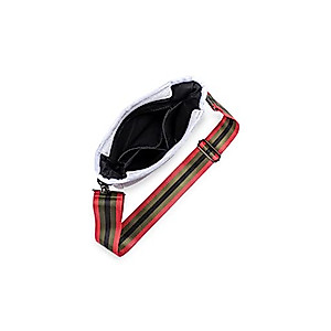 Haute Shore - Jeri Trento Crossbody Tote, White Coated W/Red, Black, & Green Stripe