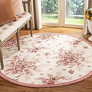 SAFAVIEH Chelsea Collection 5'6" Round Ivory / Rose HK250C Hand-Hooked French Country Wool Area Rug