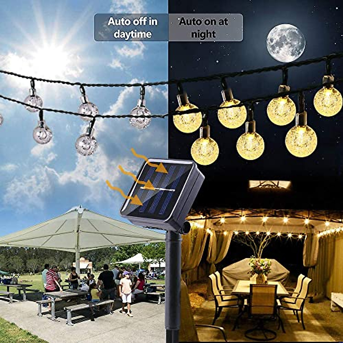 Ligarko Solar String Lights Outdoor 50LED 7M/23Ft Crystal Globe Lights 8 Modes Lighting Solar, Waterproof Patio Lights for Garden Courtyards Party Wedding (Warm White)