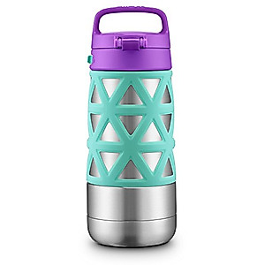 Ello Max Vacuum Insulated Stainless Steel Kids Water Bottle with Silicon Sleeve, 12 oz, Mint/Purple