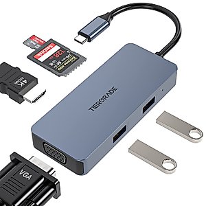 Tiergrade USB C Hub, 6-in-1 USB C to HDMI Adapter with 4K HDMI, VGA, SD/TF Card Readers, 2 USB 2.0, USB C Hub Multiport Adapter Compatible with MacBook Pro/Dell/HP/Lenovo, and Other Type-C Device