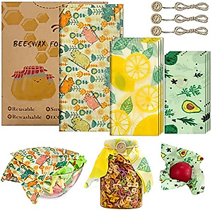 Beeswax Reusable Food Wraps 9 Packs - Beeswax Wraps for Food, Beeswax Wrap Sustainable Wax Paper for Sanwich Bread Cheese Fruits Snacks, Zero Waste(S/M/L)