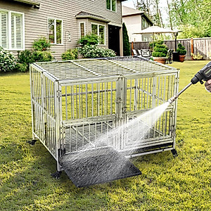 38" Heavy Duty Indestructible Dog Crate Steel Escape Proof Dog Cage Kennel for Small Medium Large Dogs Indoor Double Door High Anxiety Dog Crate with Wheels, Lock& Removable Tray, Silver (38 Inch)