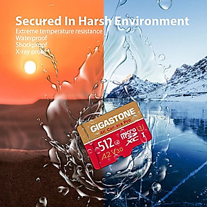 [5-Yrs Free Data Recovery] Gigastone 512GB Micro SD Card, 4K Camera Pro, A2 V30 for Smartphone, Gopro, Action Cams, 4K UHD Video, For Nintendo-Switch, Up to 100MB/s, UHS-I U3 C10 Class 10 with Adapter