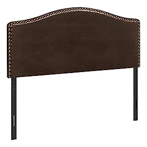 Monarch Specialties 6010Q, Bedroom, Upholstered, Pu, Transitional Bed-Queen Size Leather-Look Headboard, Dark Brown
