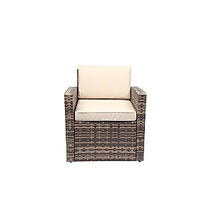 Baner Garden A170 5 Piece Outdoor Sofa Rattan Pool Patio Garden Set with Coffee Table and Beige Cushions, Wicker, Mixed Brown/Gray