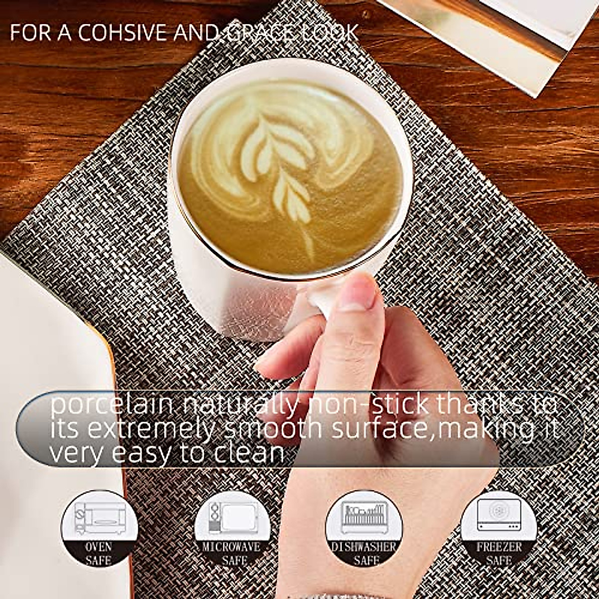 Bone China Coffee Mugs, 10oz Espresso Cups Set of 4, Lightweight Ceramic Coffee Mugs, Porcelain White Tea Cups, Latte Mugs for Women Men Moonlight, Gold Trim