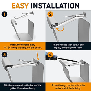 Quick Screw 6 Inch Gutter Hangers - 50 Pack - Gutter Brackets 6 Inch with Bonus 6 Inch Drill Bit - Hidden Bracket Clips with Pre-Assembled Screw - Fix Sagging Rain Gutters