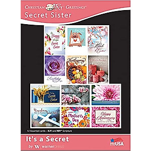 Secret Sister - All Occasion - It's A Secret - KJV and NIV Scripture Greeting Cards - (Box of 12)