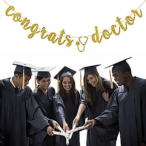 INNORU Gold Glitter Congrats Doctor Banner, Congrats Grad Sign - Medical Doctor Graduation College Graduation Party Bunting Decorations