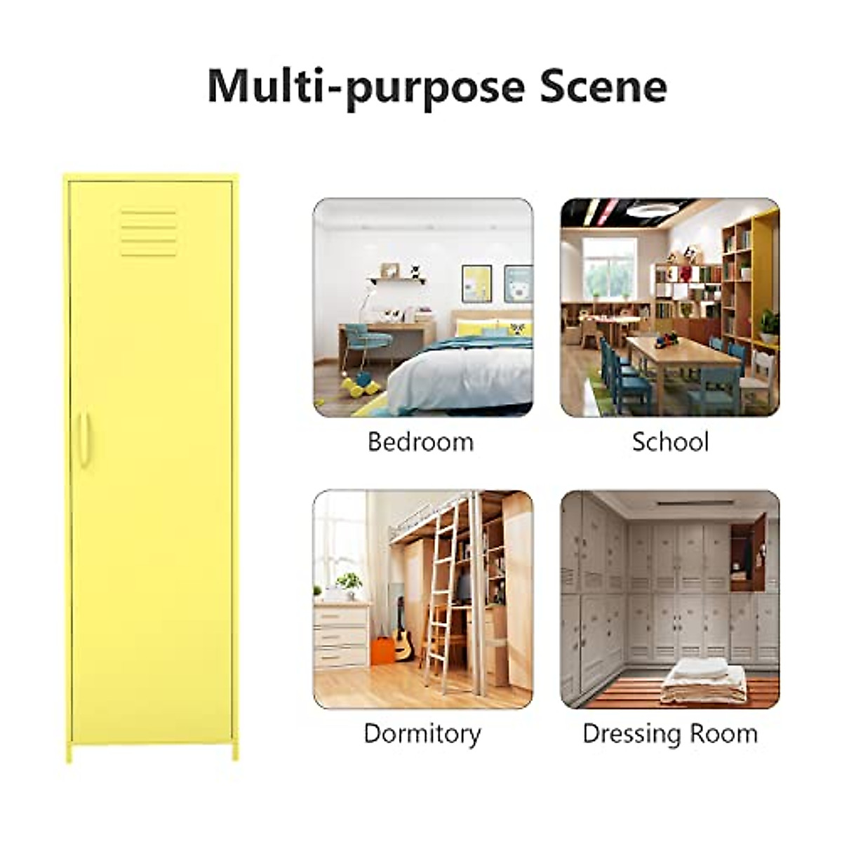 Lecut 51" Tall Locker Cabinet with Magnetic Door and 2 Adjustable Shelves Metal Storage Locker for Home School Office to Store Clothes Bags Toys and Book (Yellow)