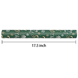 RUSPEPA Kraft Christmas Wrapping Paper Roll - Mini Roll - Green White Gold Greeting Design for Holiday Gift Wrap - 17 Inches X 32.8 Feet