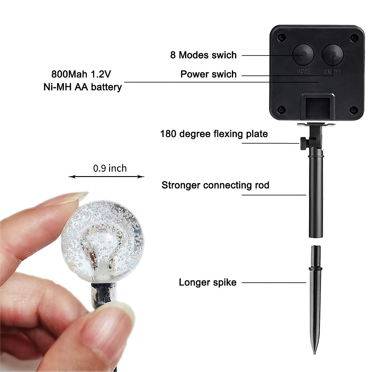 Solar & Battery Operated String Lights Outdoor LED Waterproof Decorative Lights with Remote, 8 Lighting Modes Crystal Globe Lights for Indoor Bedroom Garden Patio Decor, 60LED, 35.6FT, Warm White