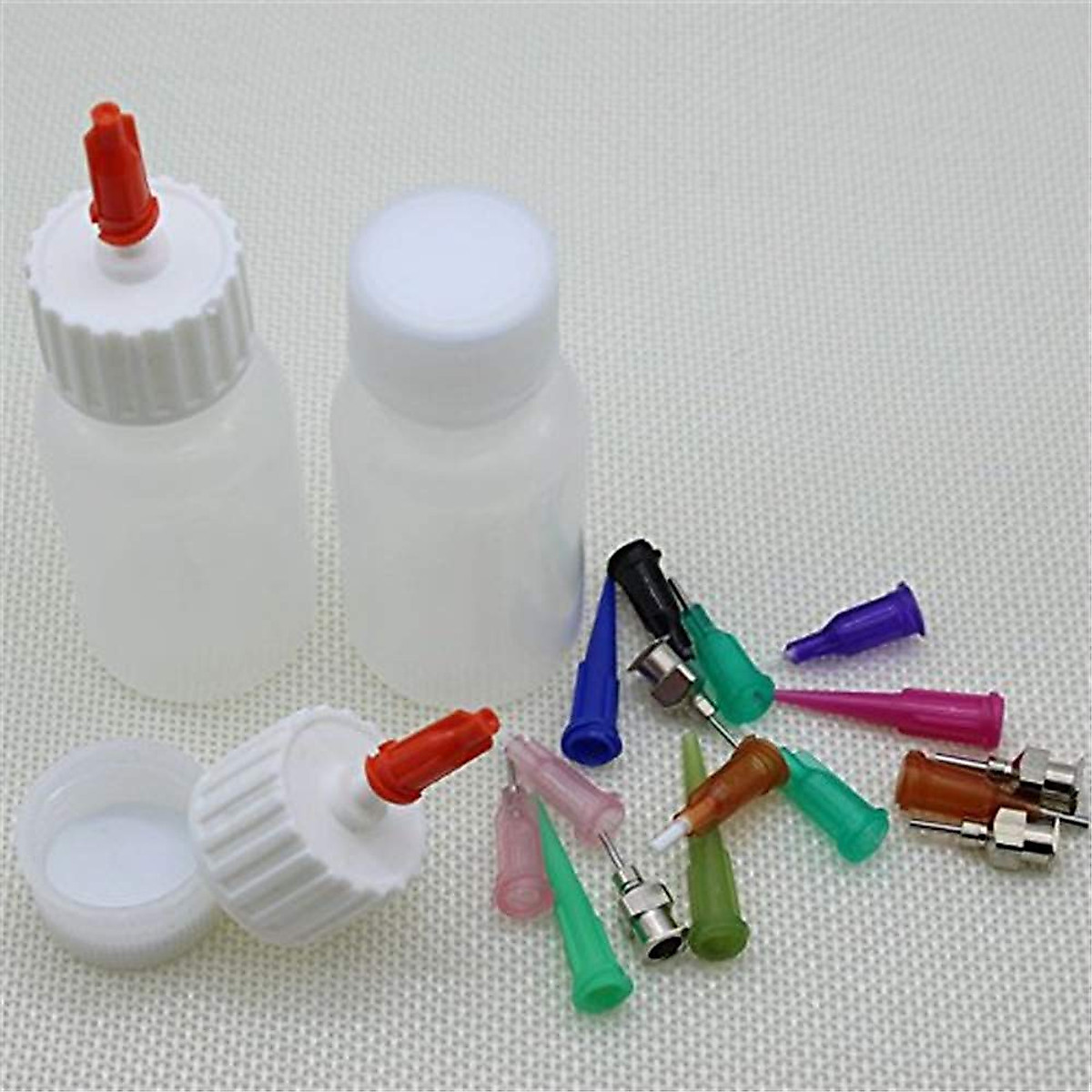 XMASIR Multi Purpose Precision Applicator Set 1 Oz. Henna Bottles Kit with Caps and Needle Tips Sizes (4 Bottles 16 Tips)