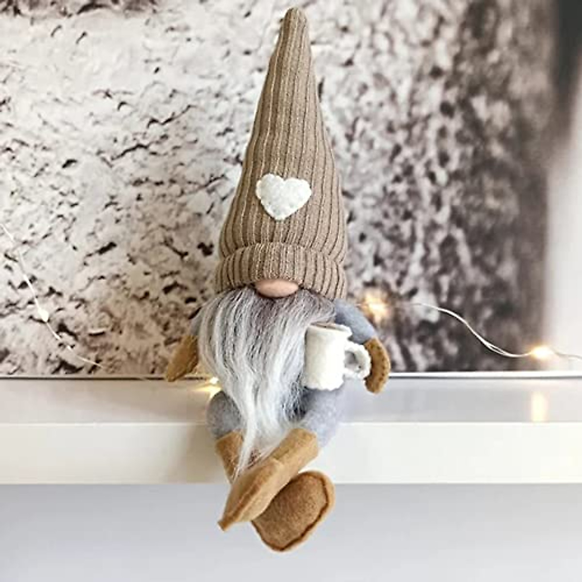 JstDoit 2 Pcs Coffee Gnomes Plush Bar Decor, Handmade Swedish Tomte Gnomes Gifts Farmhouse Scandinavian Figurine Gnome for Home Kitchen Coffee Station Table Shelf Decor (Brown)