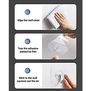 NEMIBAD 20pcs Transparent Wall Hooks 22lbs (Max) Heavy Duty Self Adhesive Hooks, Waterproof Self Adhesive Hooks, Kitchen Bathroom Hooks Wall Hooks Room Door Hooks Command Hooks