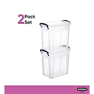 Superio Clear Storage Bins with Lids, Small Stackable Storage Boxes with Locking Latches and Handles (7 Quart(Deep), 2 Pack)