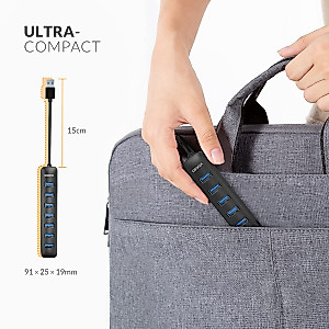 USB Hub, iDsonix USB Splitter Hub 7 Ports Portable Hub USB Hub Multi Port USB Expansion Hub Extension Extender for Laptop, iMac, Surface Pro, XPS, USB Flash Drives, Mobile HDD, Printer, Camera, etc