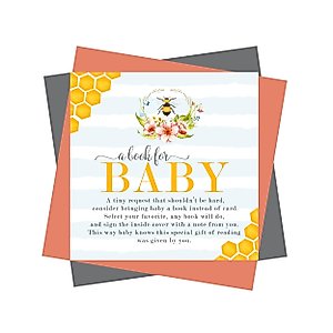 Mama Bee Books for Baby Shower Cards, Invitation Inserts Gender Neutral Book Request, Bring Book Instead of Cards Poem, Cute Storybook-Theme Ideas, 25 Pack