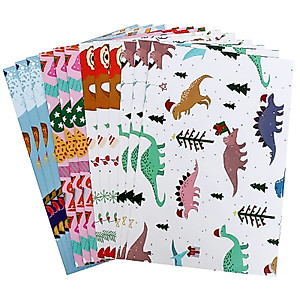 CAMKUZON Christmas Wrapping Paper for Kids Boys Girls Baby Women Men - 12 Sheets Xmas Gift Wrap 4 Cartoon Designs Dinosaur, Sloths, Snowmen, Socks - Folded Flat, 20 Inch X 29 Inch Per Sheet