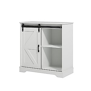 Panana Sliding Barn Door Buffet Sideboard Storage Cabinet Coffee Bar Kitchen Farmhouse Style (White Cabinet)