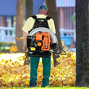 Gas Leaf Blower, 63-CC 3HP 2 Stroke Gas Powered Leaf Blower Backpack Leaf Blower for Efficient Cleaning for Lawn Snow, with Air Cooling and Backpack Carry (Orange)