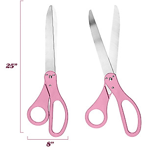 Deluxe Grand Opening Ribbon Cutting Ceremony Kit - 25" Giant Scissors with Pink Satin Ribbon, Banner, Bows, Balloons & More